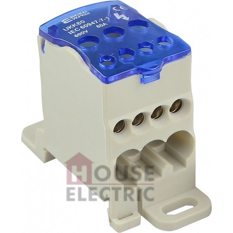 Блок распределительный на DIN-рейку Аско-Укрем JHUKK-80 (вход 1х6-16мм² ...