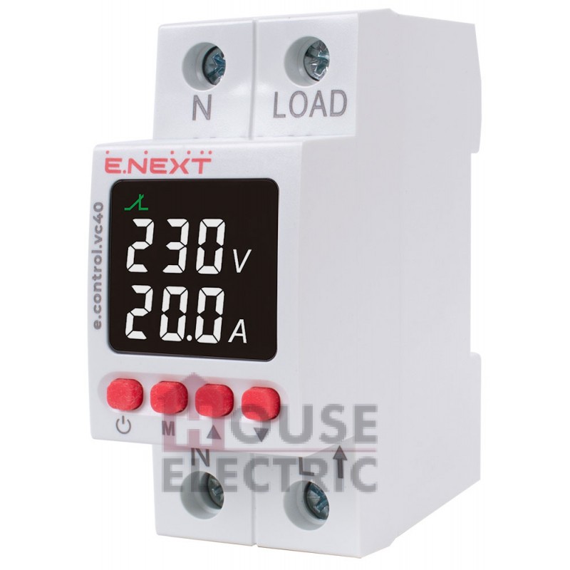 Реле контроля напряжения и тока однофазное E.NEXT e.control.vc40 40А с ...