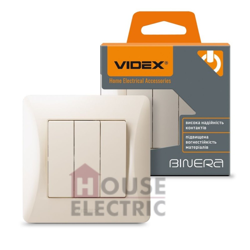 Выключатель трехклавишный Videx Binera VF-BNSW3-CR крем