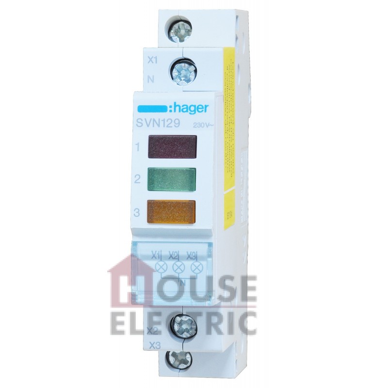 Индикатор модульный на DIN-рейку Hager SVN129 тройной (красный, зеленый, оранжевый) LED 230В